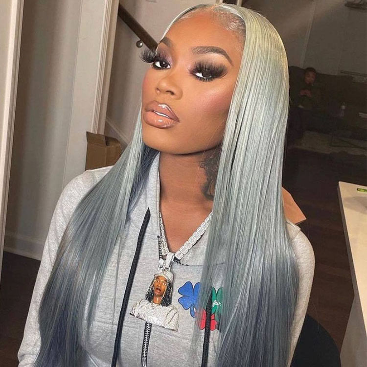 Grey Color Human Hair Lace Front Wigs Icy Silver Gray Wig -Asteriahair