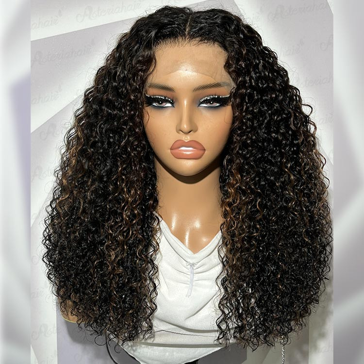 Brown Honey Blonde Balayage Wig Human Hair Highlight Wig Water Wave Wig ...