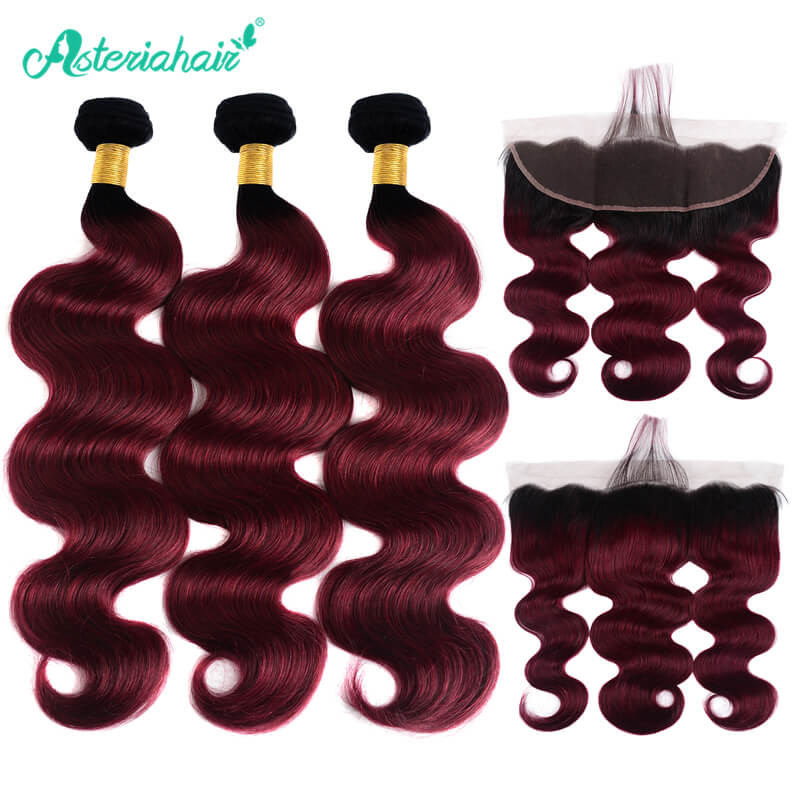 Body Wave Weaves With Frontal 99j Ombre Hair Color -Asteriahair