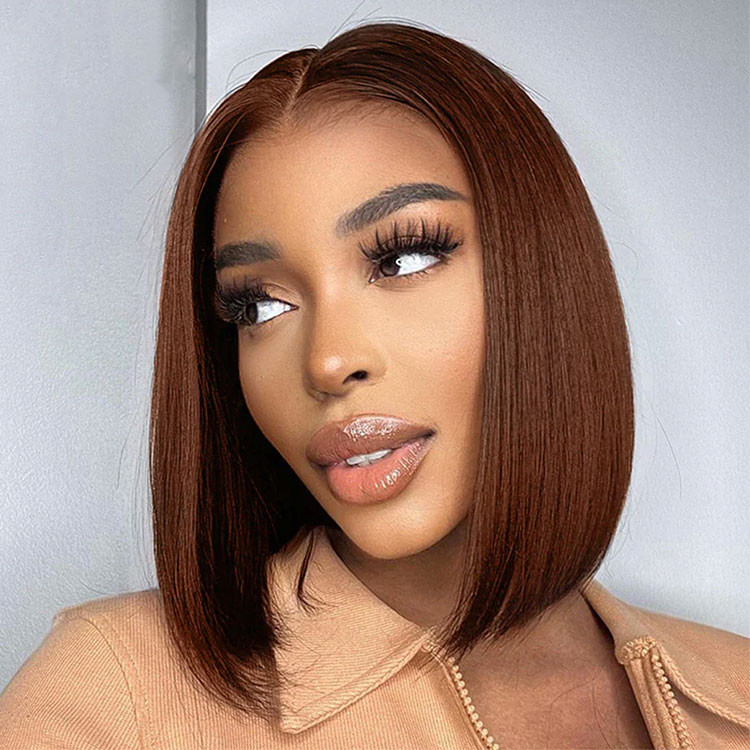Colored Straight Bob Wig Brown Color Short Wig With Bangs -Asteriahair