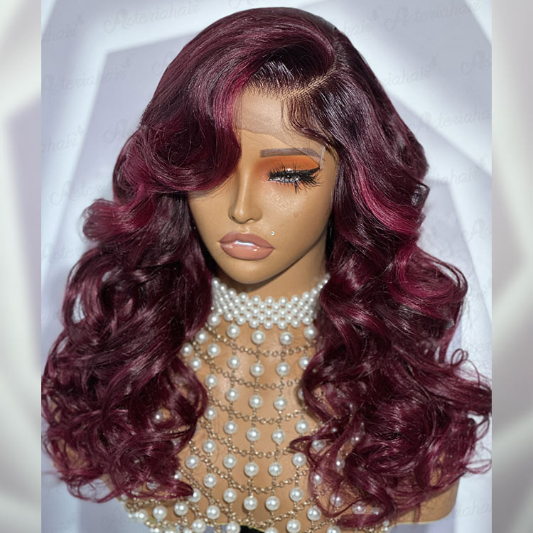 99j Burgundy Lace Closure Wig Side Part Wig Body Wave Wig Human Hair ...