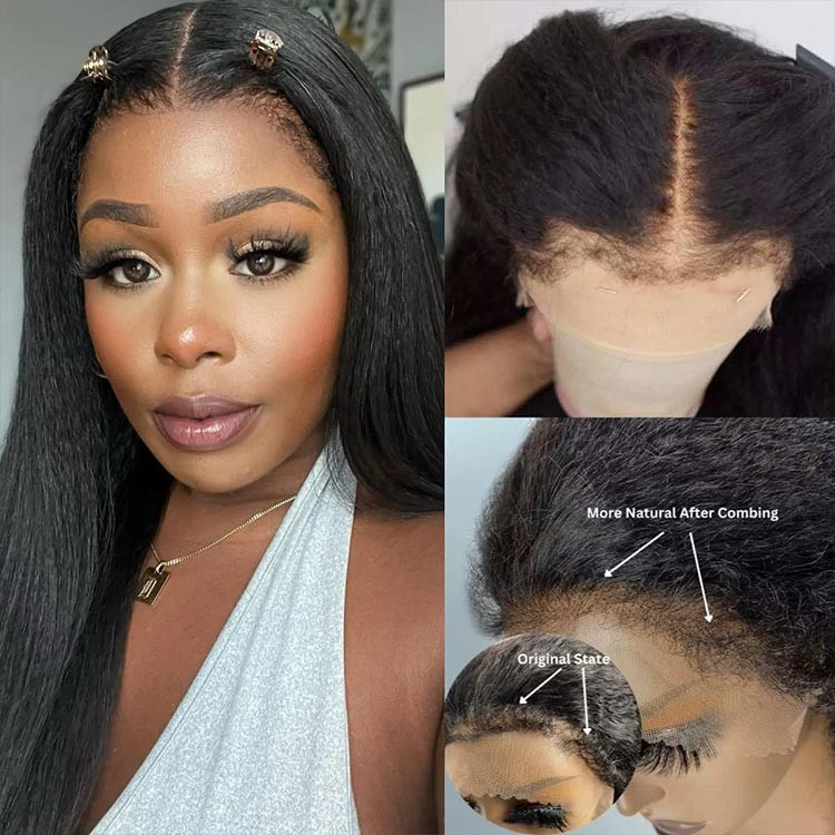 Kinky Straight Wig With 4C Hairline Kinky Edges Lace Front Wigs ...