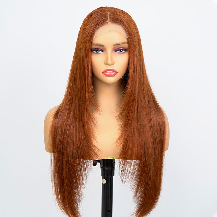 Copper Ginger Layered Straight Human Hair Lace Closure Wig -Asteriahair