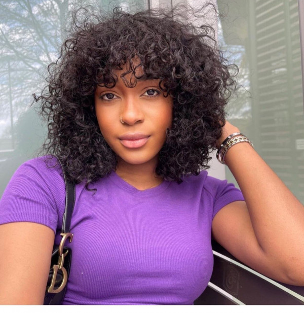 Curly Wig With Bangs Human Hair Glueless Wigs -Asteriahair