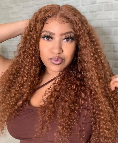 Light Auburn Deep Wave 13x4 Transparent Lace Front Wig -Asteriahair